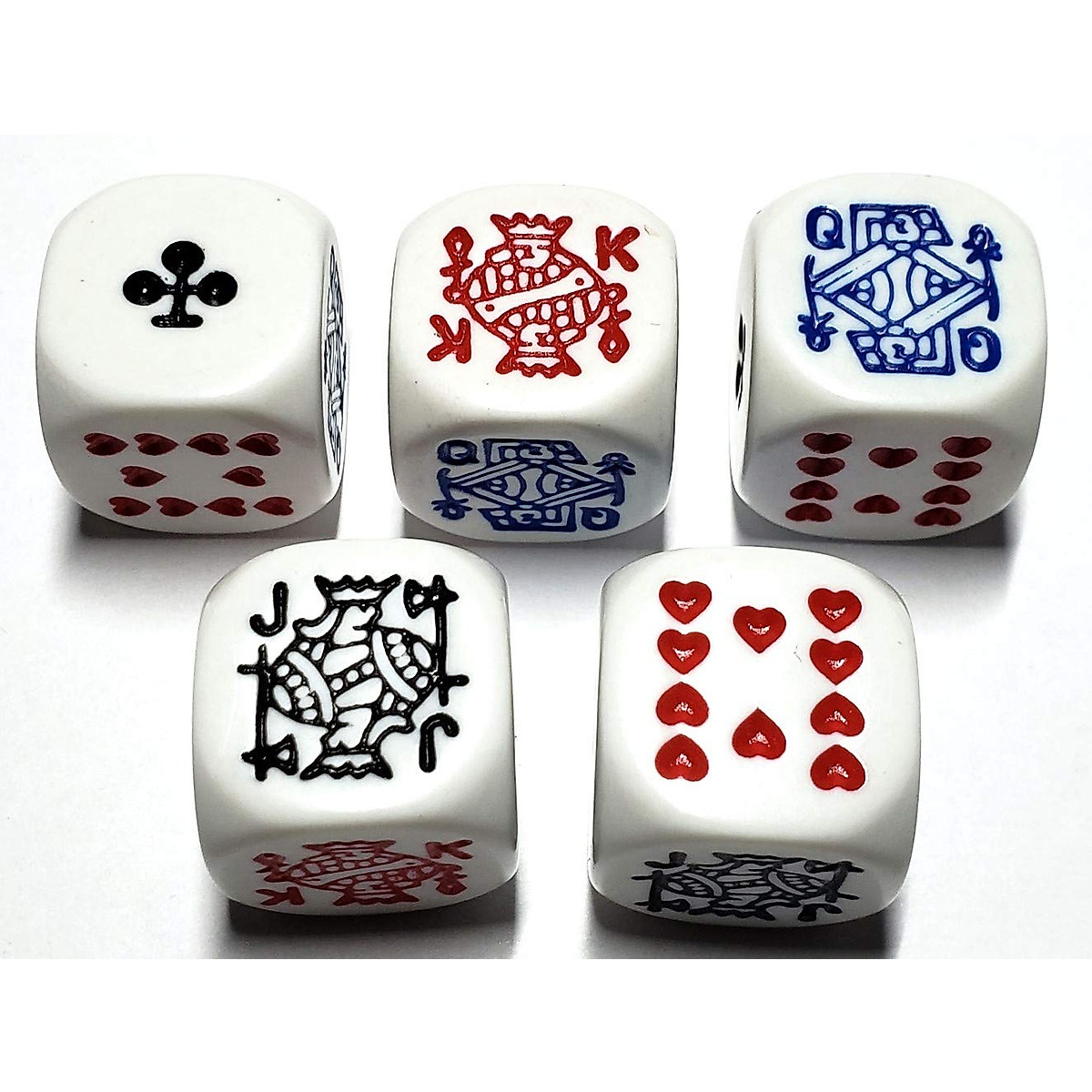 Set of Dice Cup Black PU Leather w/Plush Red Felt Lined + Poker Dice White Rounded Corners Clubs Ace (Gift Boxed)