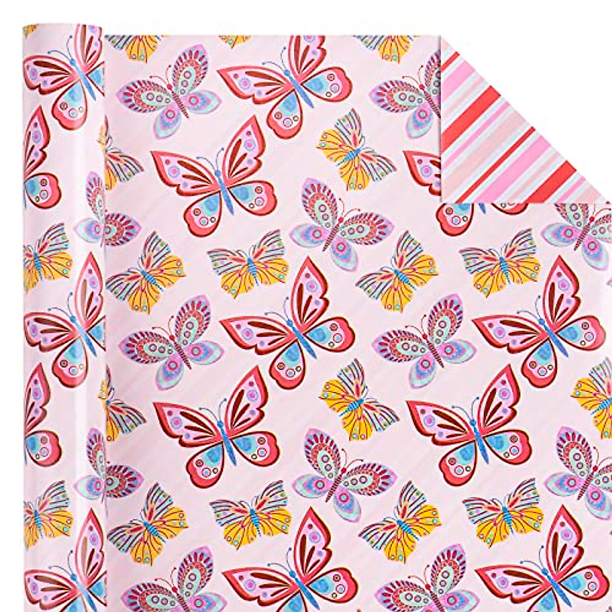 WRAPAHOLIC Reversible Wrapping Paper - Mini Roll - 17 Inch X 33 Feet - Butterfly Design, Perfect for Birthday, Party, Holiday, Wedding, Baby Shower