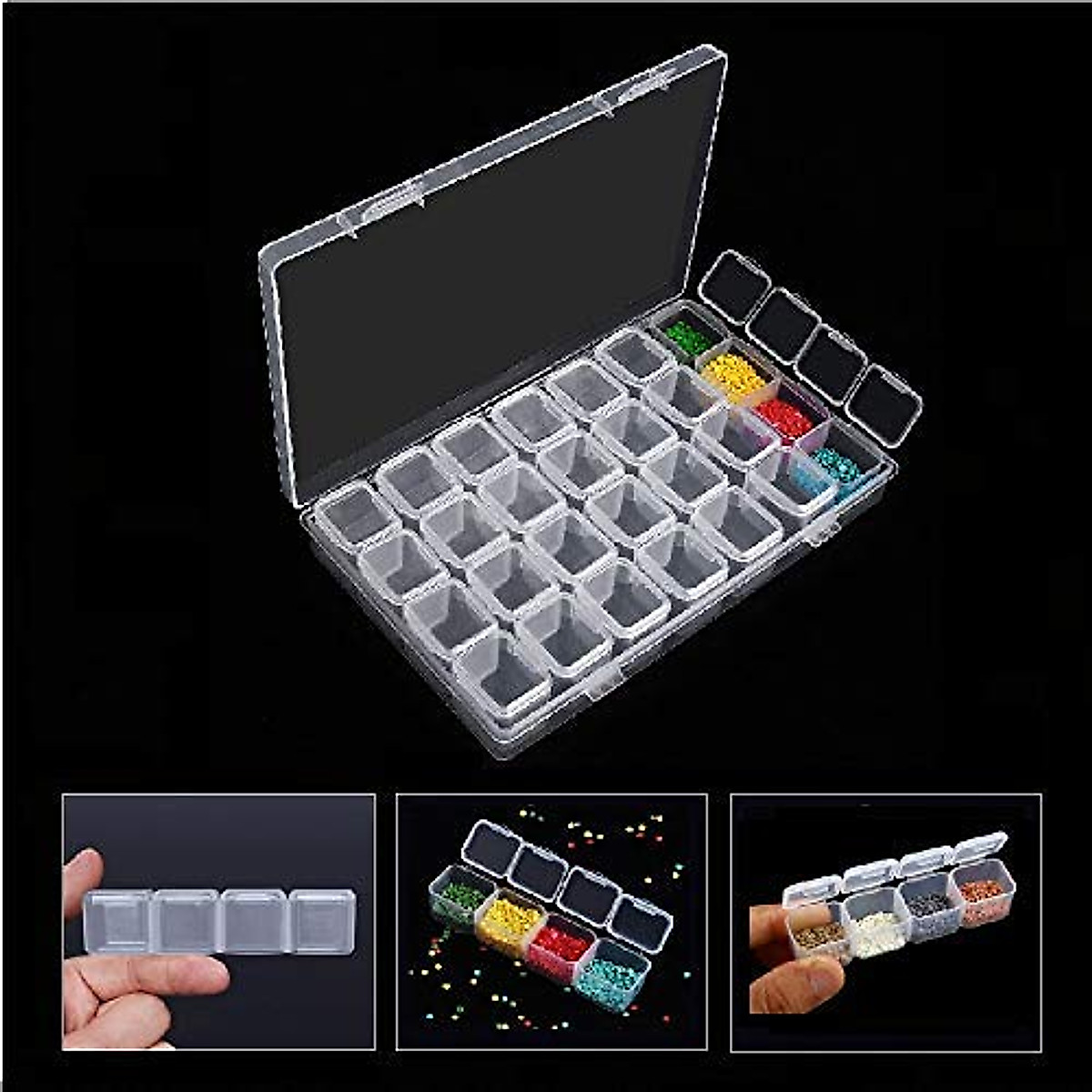 4 Pack Diamond Embroidery Boxes, 28 Grids Slot Diamond Painting Beads Storage Boxes, 5D Diamond Painting Accessories Craft Storage Containers with Marker Stickers