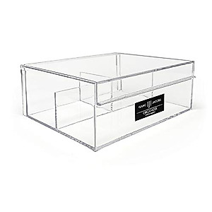 Isaac Jacobs 3-Compartment Clear Acrylic Organizer with Lid (6.7" L x 8.6" W x 3.4" H), Multi-Sectional Tray, Storage Solution for Makeup, School & Office Supplies (1 Large, 2 Medium)
