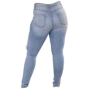 Andongnywell Womens Plus Size Ripped Pants Destroy Blue Denim Roll up Distressed Jeans Pants (Black,XXX-Large)