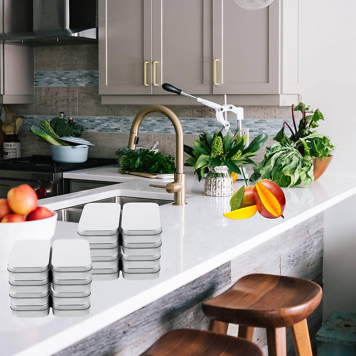 RHBLME 40 Pack Small Tin Box with Lid, 3.74" x 2.36" x 0.9" Metal Tin Box Container Mini Portable Small Storage Container Kit with Lid for Home Storage, DIY Craft Tools Storage