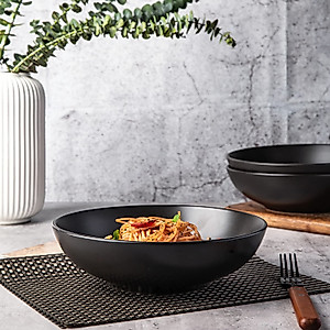 AmorArc 8.75‘’ Large Pasta Bowls, 42 ounce Deep Stoneware Bowls Set of 4 for Kitchen, Wide Bowls for Pasta/Salad/Fruit/Oatmeal/Soup, Microwave&Dishwasher Safe-Matte Black