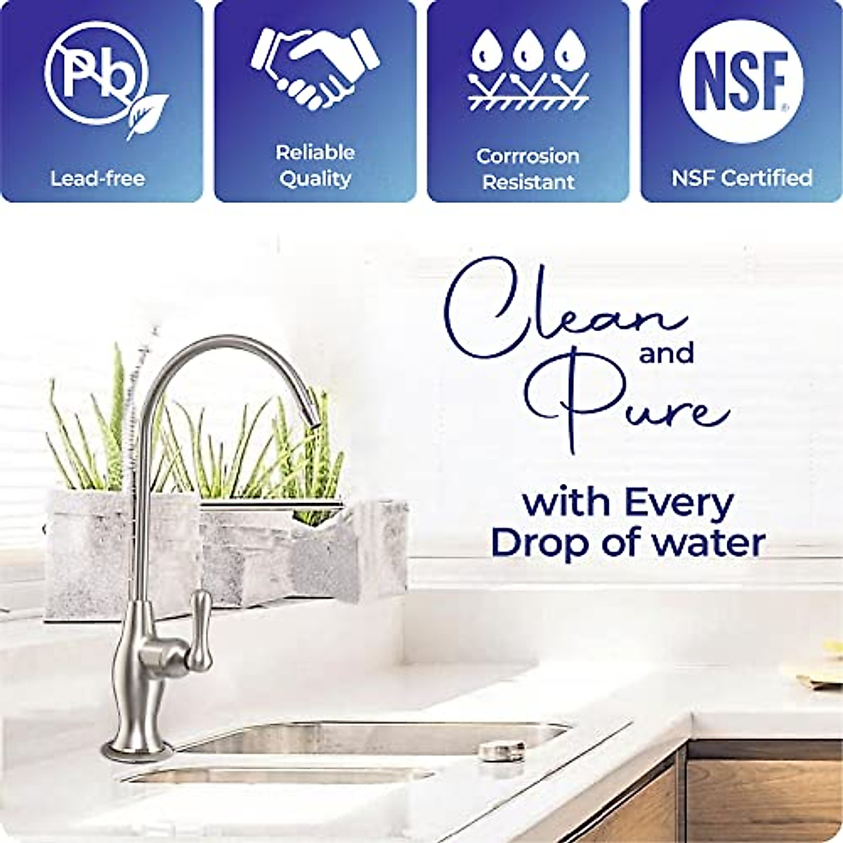 Puroflo Brushed Nickel Reverse Osmosis Faucet, NSF Certified Lead-Free Drinking Water Faucet for Under Sink Water Filtration System, Non-Air Gap Brushed RO Faucet, Filtered Water Faucet FLR-575BN
