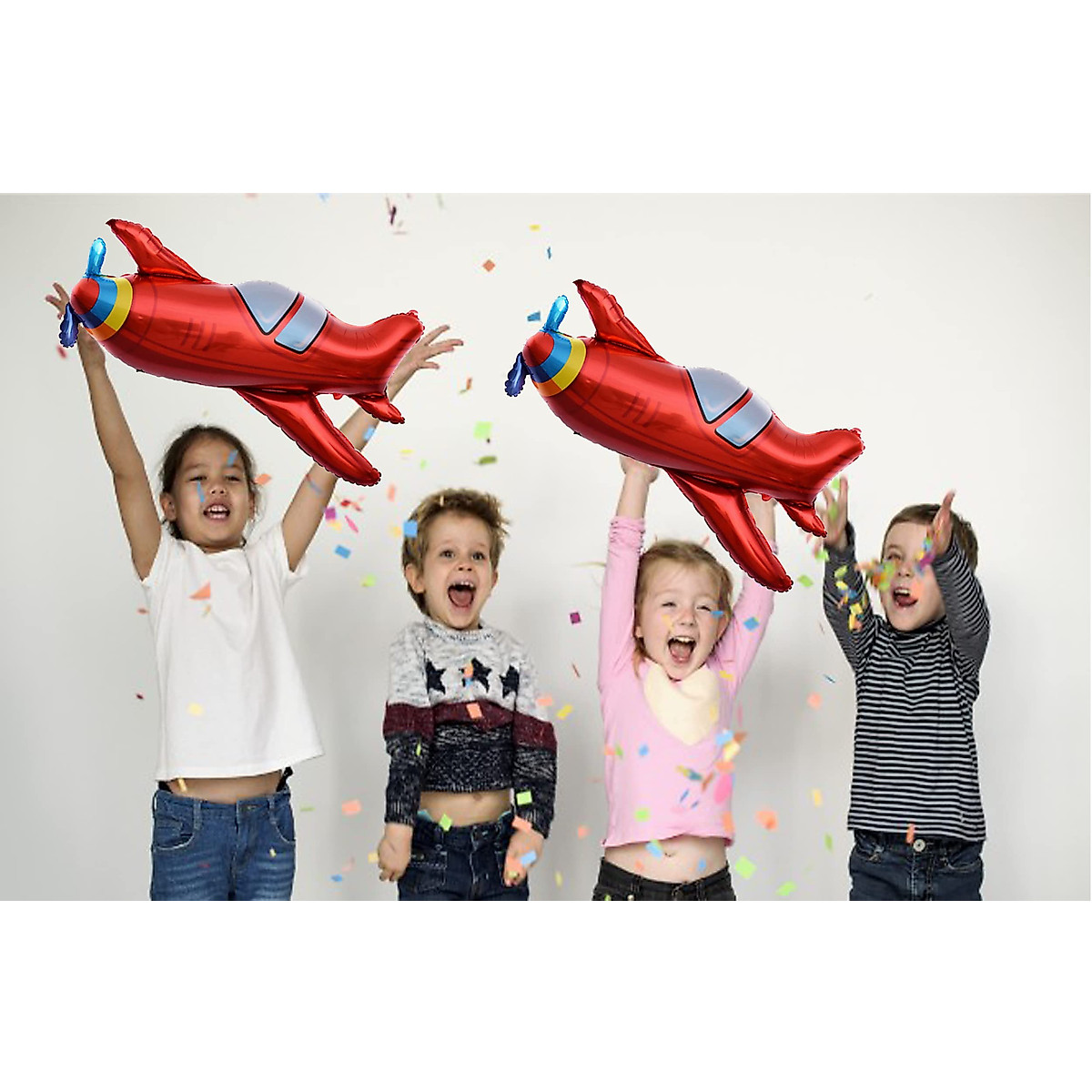 4 Pcs Large Red Airplane Helicopter Plane Foil Balloon Aviator Adventure Themed Birthday Party Decorations(37x31inch)