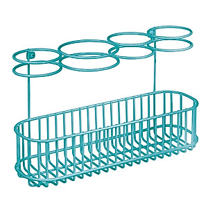 mDesign Metal Wire Cabinet/Wall Mount Hair Care & Styling Tool Organizer - Bathroom Storage Basket for Hair Dryer, Flat Iron, Curling Wand, Hair Straightener, Brushes - Holds Hot Tools - Teal/Blue