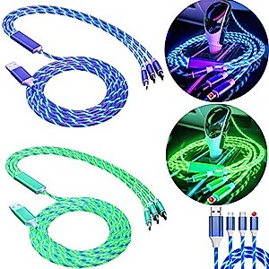WYSHAK 3 in 1 Light up Charging Cable, 2pcs Multi Charging Cable Fast Charge, USB Charger Cord, 3.6FT Nylon Braided Charger, Compatible with Most Cell Phones