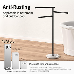 KES Matte Black Towel Racks for Bathroom with Weighted Marble Base, 40 Inch Free Standing Pool Towel Rack Outdoor, 3 Swivel Bars, Premium 18/8 Stainless Steel, BTH219-BK