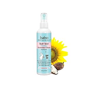 Babo Botanicals Baby Skin Mineral Sunscreen Spray SPF 30 Broad Spectrum - with 100% Zinc Oxide Active – Fragrance-Free, Water-Resistant, Non-Greasy & Lightweight - 6 fl. oz.