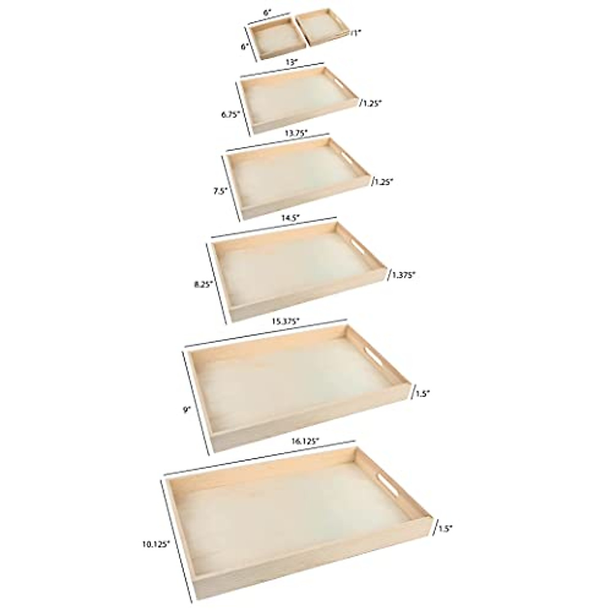 Hammont Wooden Nested Serving Trays - 7 Pack - Set of Rectangular Shape Wood Trays for Crafts with Cut Out Handles | Kitchen Nesting Trays for Serving Pastries, Snacks, Mini Bars, Chocolate