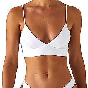 Women's Bikini Top Soild Color Push Up V Neck Bathing Suit Swimsuit Top White