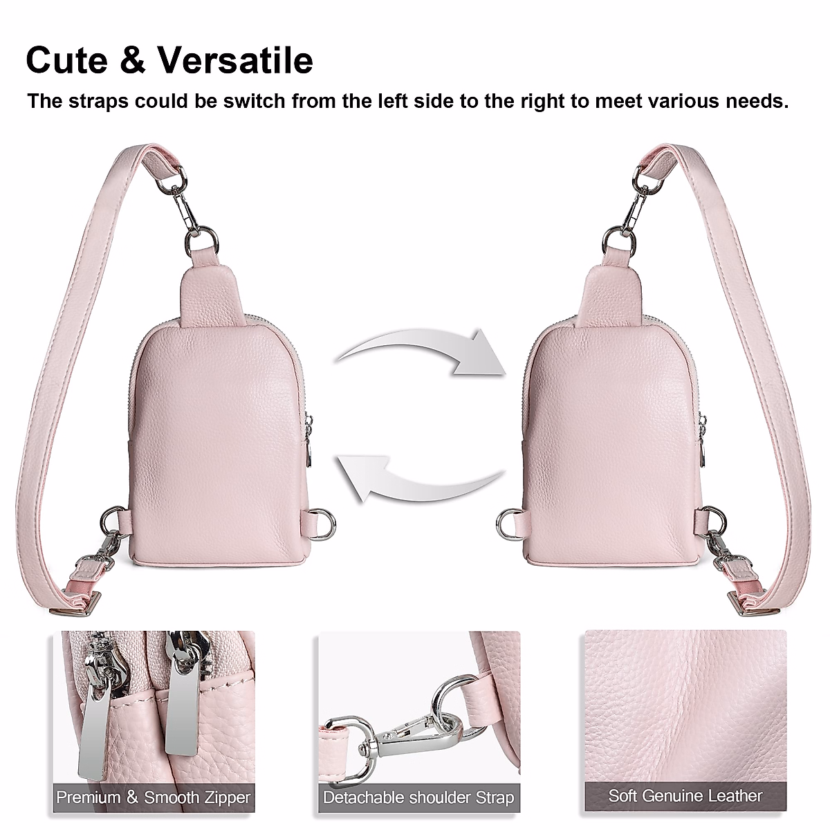 Befen Genuine Leather Small Leather Sling Bags for Women Crossbody,Fanny Packs for Women,Cell Phone Wallet Purse Belt Bag Mini Backpack for Women Adult Walking(Macaron Blush Pink)