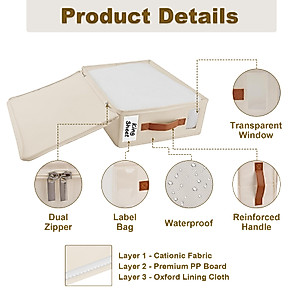 Bed Sheet Organizer 4 Pack - No Insects Entry Sheet Organizers and Storage with Zipper, Label, Handle, Window, Linen Closet Organizers and Storage for Sheet Set, Clothing, Duvet Covers, Blanket