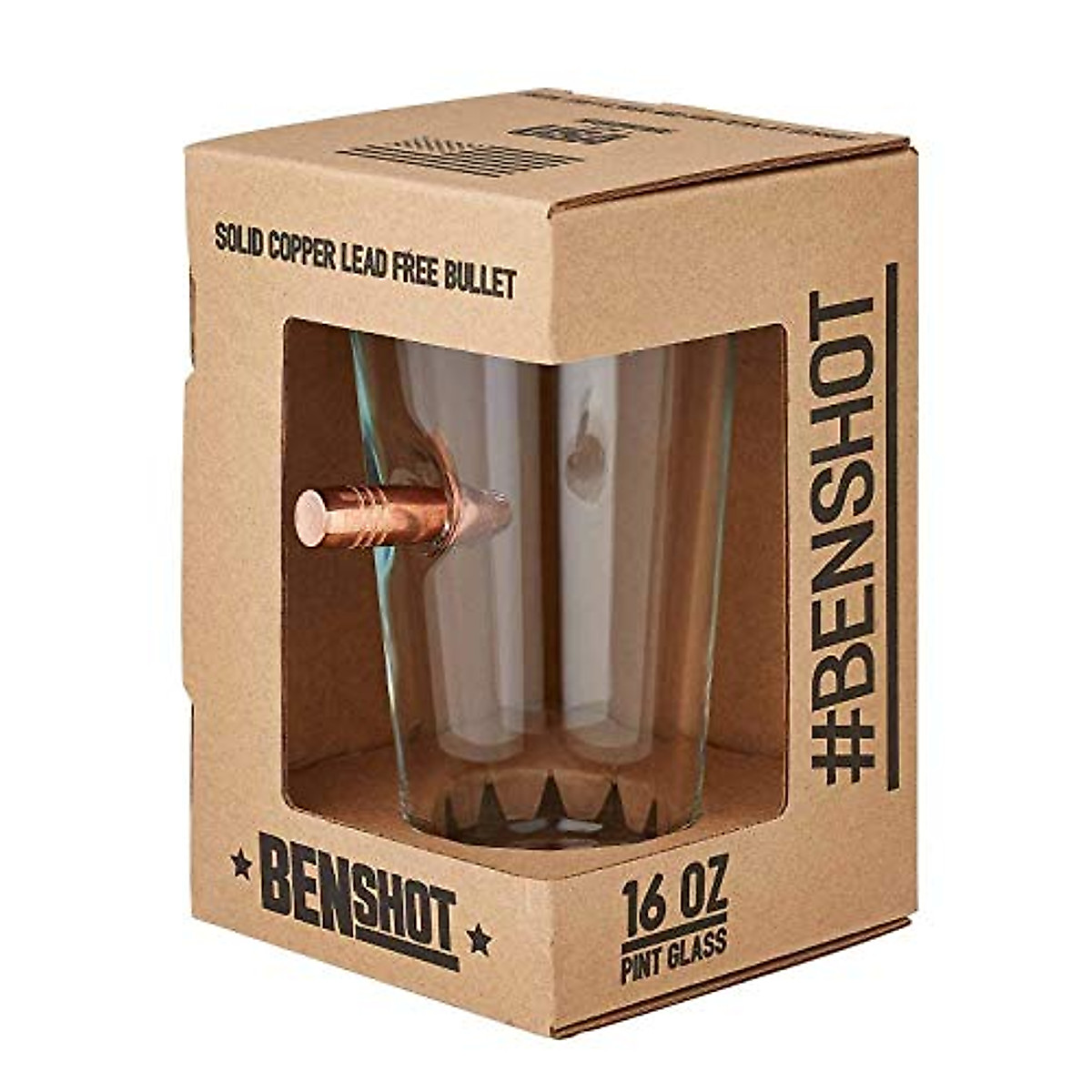 BenShot Pint Glass with Real 0.50BMG Bullet - 16oz | Made in the USA