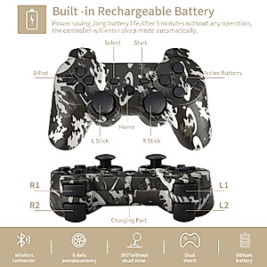 Controller Wireless, CFORWARD Game Controller Compatible for play3 Remote Joy sticks with Dual Vibration and 6Axis, Wireless Controller with Charger and Thumb Gripss