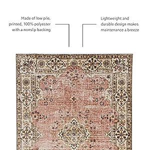 Linon The Anywhere Washable Rug Colton Pink/Ivory 5' X 7' Area Rug