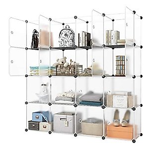 KOUSI Portable Storage Cube Organizer Cube Storage Shelves Cube Shelf Room Organizer Clothes Storage Cubby Shelving Bookshelf Toy Organizer Cabinet (Transparent, 4x4 Cubes)