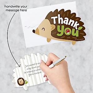 Big Dot of Happiness Forest Hedgehogs - Shaped Thank You Cards - Woodland Birthday Party or Baby Shower Thank You Note Cards with Envelopes - Set of 12