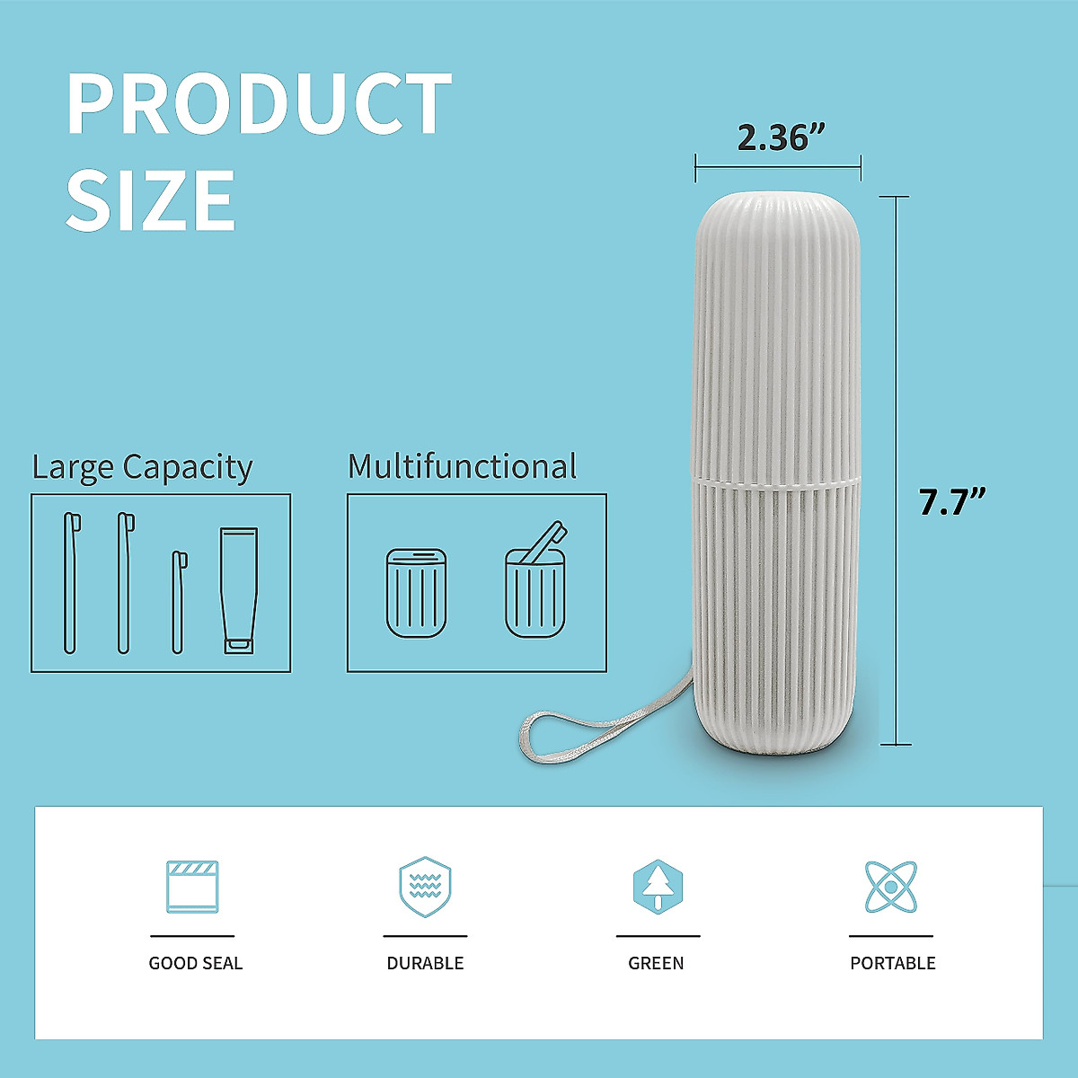 Sunenlyst 2Pcs Travel Toothbrush Holder, Portable Toothbrush Cup Case Long 7.7 inch for Traveling, Camping, Business Trip and School, Multifuction Toothbrushes Toothpaste Set