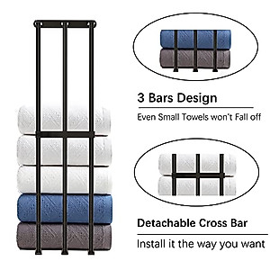 2022 Towel Rack for Bathroom, Bath Towels Storage Holder Wall Mounted, Modern Rolled Folded Towels Organizer, Bathroom Organization, Stainless Steel Metal Washcloths Towels Vertical Shelf (Black)