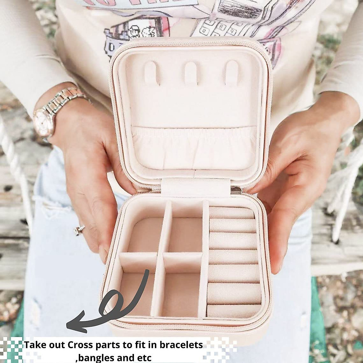 SpecialOnly Personalized Name Jewelry Boxes for Girls & Women, Custom Travel Jewelry Case with Lid, Portable Small Jewelry Organizer Box Bridesmaid Proposal Gifts (Blue, Monogram with Birth Flower)