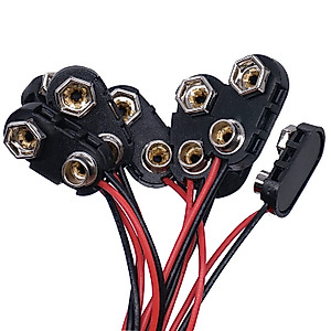 TWTADE 10 Pcs 9V I Type Battery Connector Leads + 2 x 2.1mm X 5.5mm DC Power Male Plug +2 Pair Alligator Clips I-023