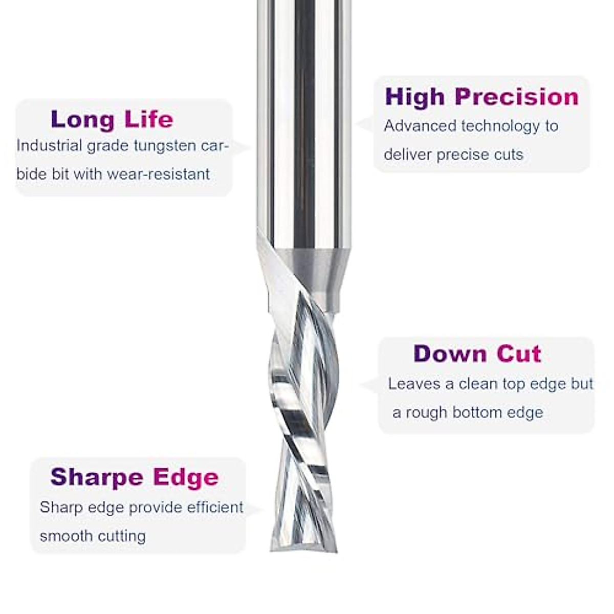 SpeTool Spiral Downcut Router Bits with 3/8 inch Cutting Diameter, 1/2 inch Shank HRC55 Solid Carbide CNC End Mill for Wood Small Cut, Carving
