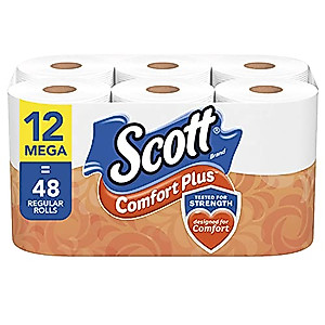 Scott ComfortPlus Toilet Paper, 12 Mega Rolls, 425 Sheets per Roll, Septic-Safe, 1-Ply Toilet Tissue