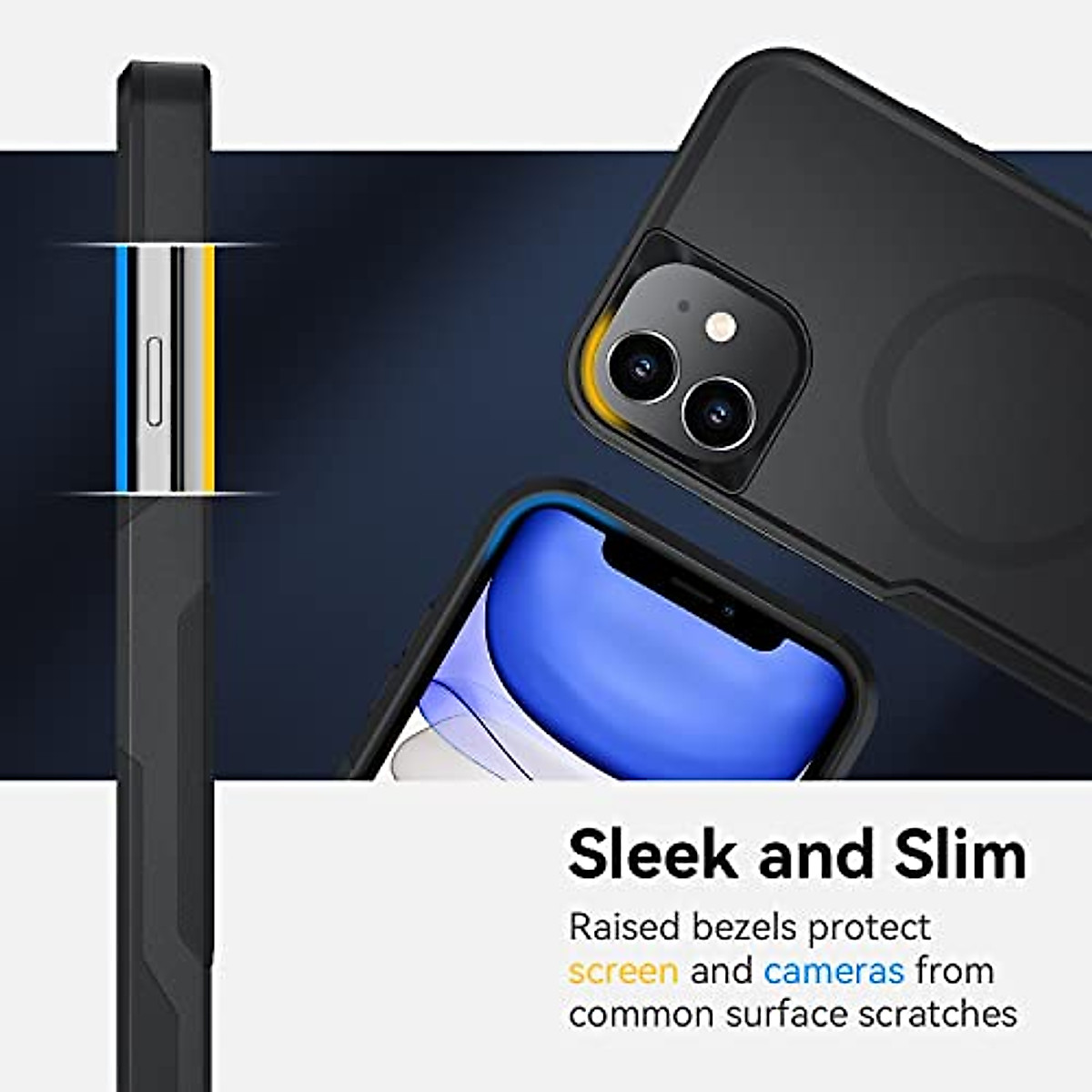 Xmon Magnetic Case for iPhone 11 Case [MIL-Grade Drop Tested & Compatible with MagSafe] Tempered Glass Screen Protector with Camera Lens Protector Phone Case Cover for Apple iPhone 11 (Black)