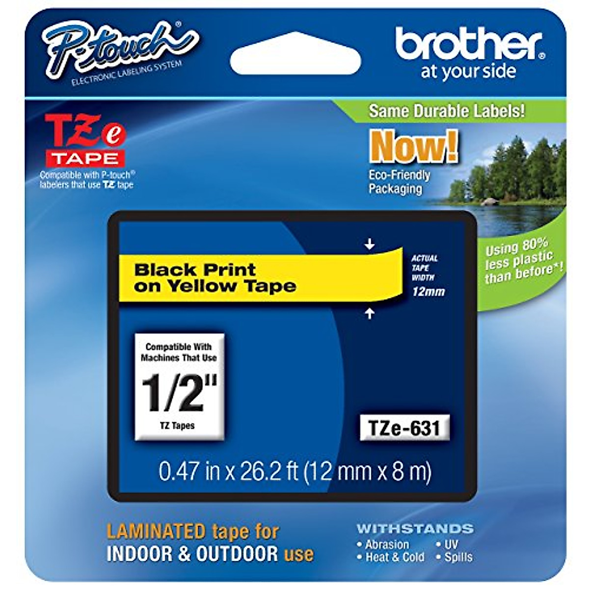 Brother Genuine TZe-631 1/2" Black on Yellow Standard Laminated Tape for P-Touch Labeler, 4 Pack