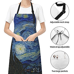 The Starry Night Van Gogh Funny Bbq Adjustable Apron For Women Men Birthday Gifts Grilling Cooking Master Chef Bib 2 Pockets
