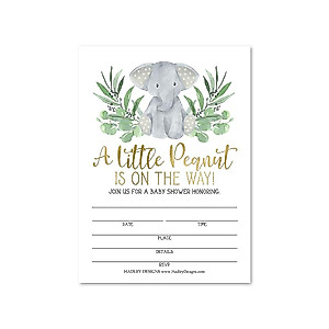 Hadley Designs 25 Elephant Greenery Invitations, 25 Books Request Cards, Sprinkle Invite, Bring A Book Instead Of A Card, Guest Book Alternative, Invitation Inserts for Baby Shower