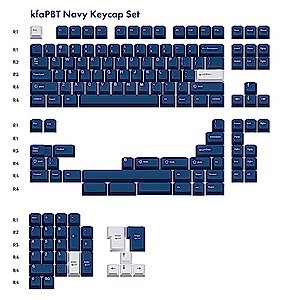 kfaPBT White on Navy Keycap Set for Mechanical Keyboard, 152 Keys Set Custom Keycap Set, Cherry Profile, Compatiable with 100%, 75%, 65%, 60% Keyboards