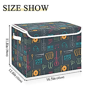 RunningBear Theme for Music Lovers Large Storage Bins with Lid Collapsible Storage Bin Storage Basket Clothes Toys Bin for Bedroom Closet Shelves Office Nursery