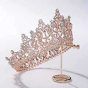 S SNUOY Rose Gold Crown for Women Full Round Queen Crowns Crystal Tiaras for Crown Rhinestone Bridal Headband Pageant Prom Wedding Hair Jewelry