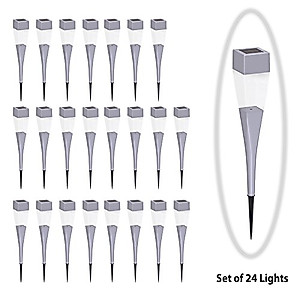Solar Powered Lights (Set of 24)- LED Outdoor Stake Spotlight Fixture for Gardens, Pathways, and Patios by Pure Garden-Silver