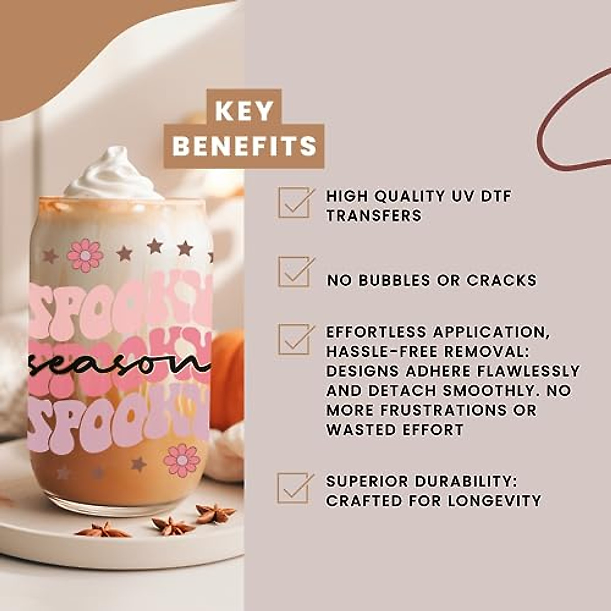 UV DTF Cup Wrap Transfer for Glass 16Oz Glass Can Rub on Transfer for Crafts, Cup Decal Stickers,9 Sheets Waterproof Ready to Apply, Ready to Press Transfers for Crafting Halloween Bats Spooky Pumpkin