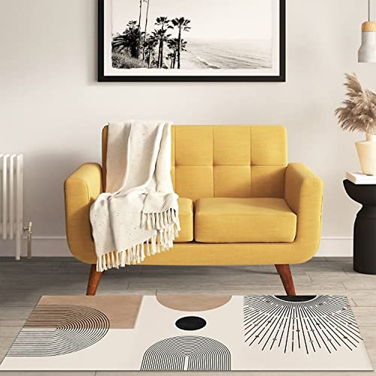 GUBIYU Boho Bedroom Area Rugs Modern Abstract Runner Rugs for Living Room Non Slip Bathroom Floor Carpet Decoratvie Nursery Room Decor Beige Brown Black Rugs for Bedroom Aesthetic 23.6"x59"