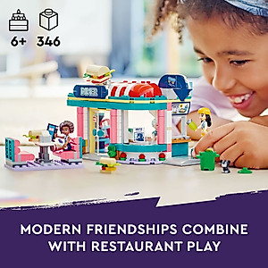 LEGO Friends Heartlake Downtown Diner Building Toy - Restaurant Pretend Playset with Food, includes Mini-Dolls Liann, Aliya, and Charli, Birthday Gift Toy Set for Boys and Girls Ages 6+, 41728
