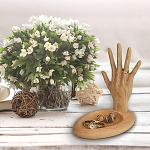 Wood Wedge Earring Holder Organizer, Jewelry Organizer with Hand-Shaped Stand for rings, watches, necklace, clearance items, Gift Wife Anniversary Birthday Graduation, 8,5''x8,8'' (Natural)