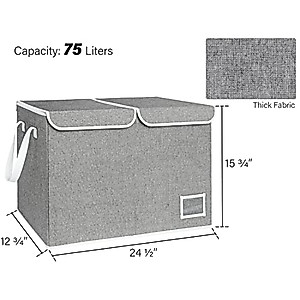 StorageWorks Storage Bin with Flip-Top Lids, Collapsible Storage Box, Gray, 24 ¾"L x 13" W x 16" H