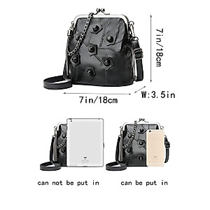 SMALLBLUER Women Rivet Purses Satchel Kiss-lock Vintage Chain Shoulder Bag Clutch Wallet Handbag with Tassel Pendant-Black