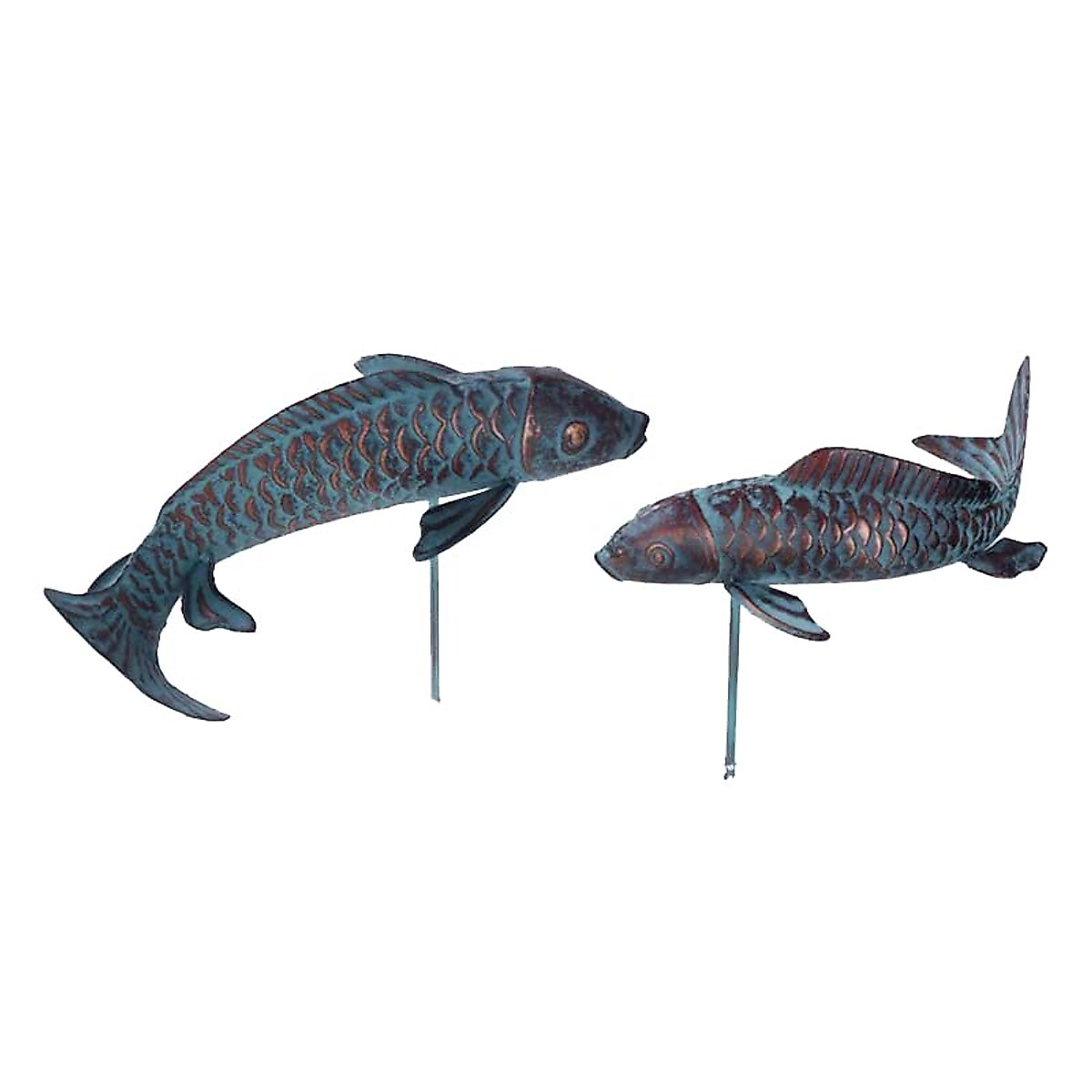 Garden Sculptures & Statues, Garden Statues, Koi Fish Decor, Antique Outdoor Statue Ornament, Metal Copper Garden Art, Set of 2 Fish Sculpture for Outdoors, Patio, Yard, Lawn, Pond and Home Decoration