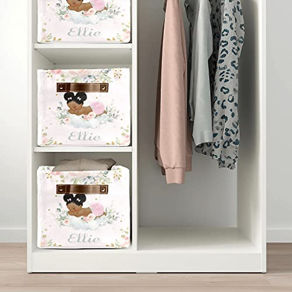 Princess Girl Pink Floral Personalized Storage Bins,Foldable Baskets Organizer with Handle for Nursery Pet Toy Clothes Box 1 Pack