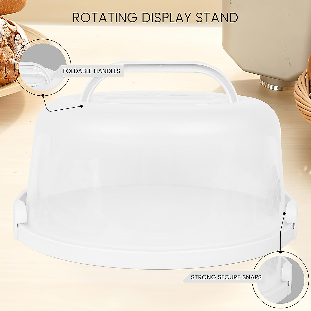 JOHOUSE Cake Carrier with Lid, White Round Cake Holder Cupcake Container with Dome for 11 Cupcakes 2 in 1 Portable Dessert Container for Cake Pie Muffin Cobbler