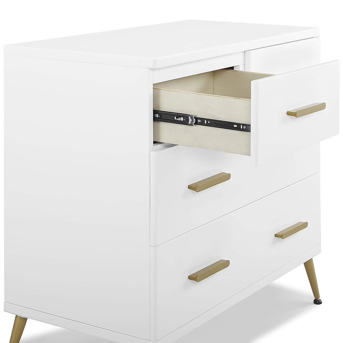Delta Children Sloane 4 Drawer Dresser with Changing Top, Bianca White w/Melted Bronze