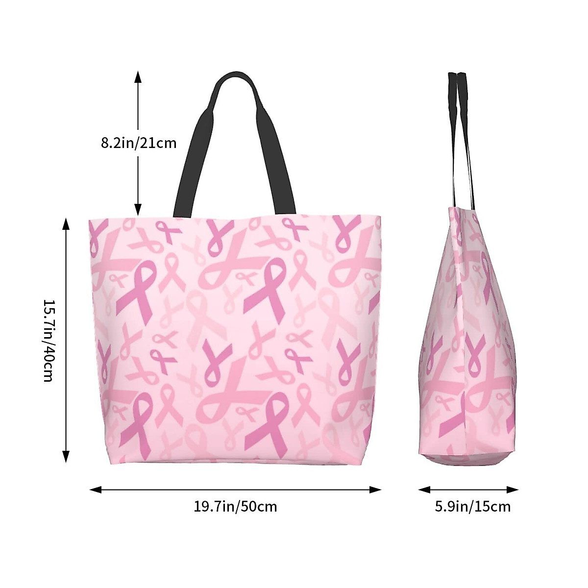 Breast Cancer Awareness Accessories Items Gifts Tote Bag, Canvas Beach Bag Survivor Gifts for Women Travel Reusable Grocery Shopping Bag