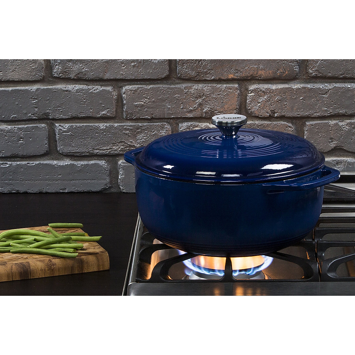 Lodge Enameled Dutch Oven, 6 Qt, Indigo & Enameled Cast Iron and Stoneware Care Kit, 12 oz