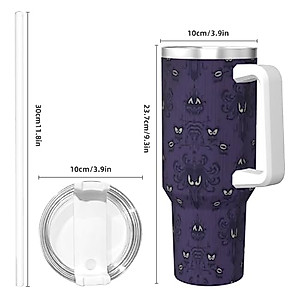 PTONUIC Haunted Mansion 40 oz Tumbler with Handle and Straw Lid | Insulated Cup Reusable Stainless Steel Water Bottle Travel Mug Cupholder Friendly | Gifts for Women Men Him Her