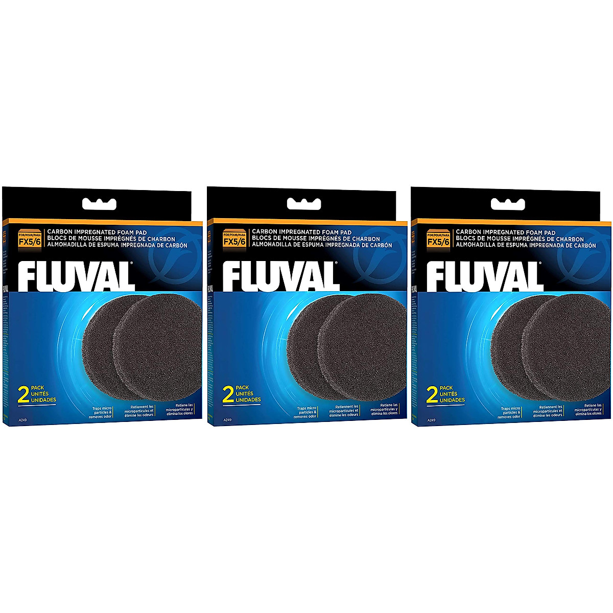Fluval 6 Pack of Carbon Impregnated Foam Pads for FX5/6 Aquarium Filters